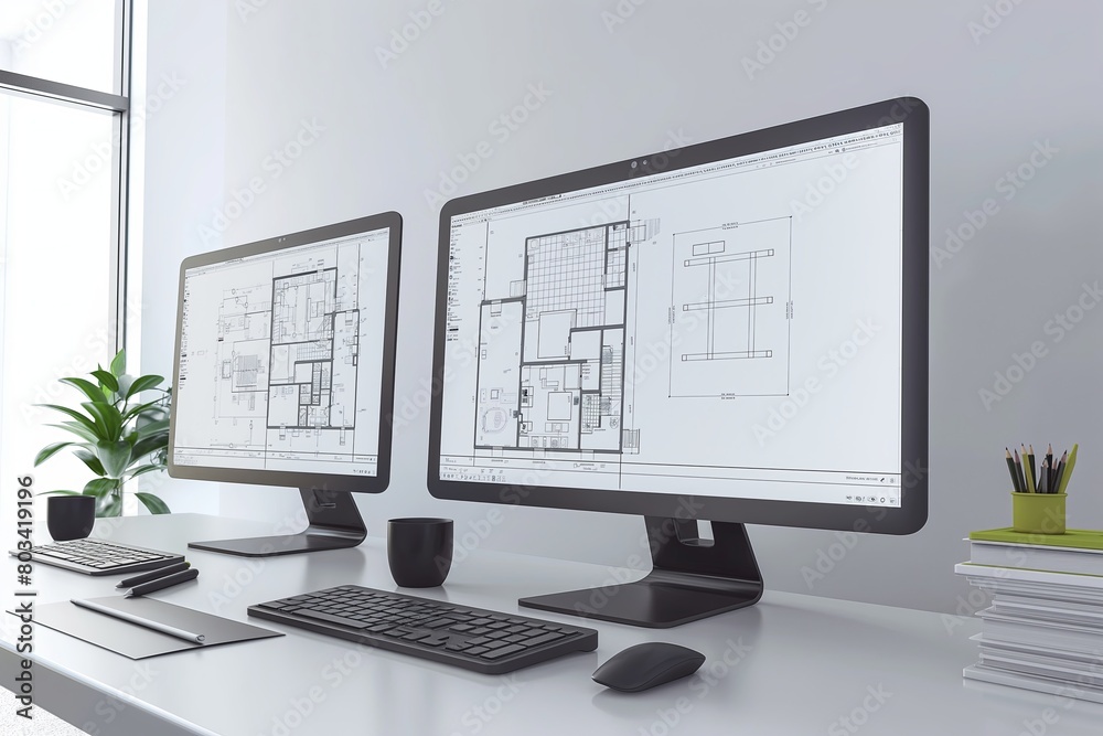 Architectural Design: Computer Setup. two computer screens on a desk ...
