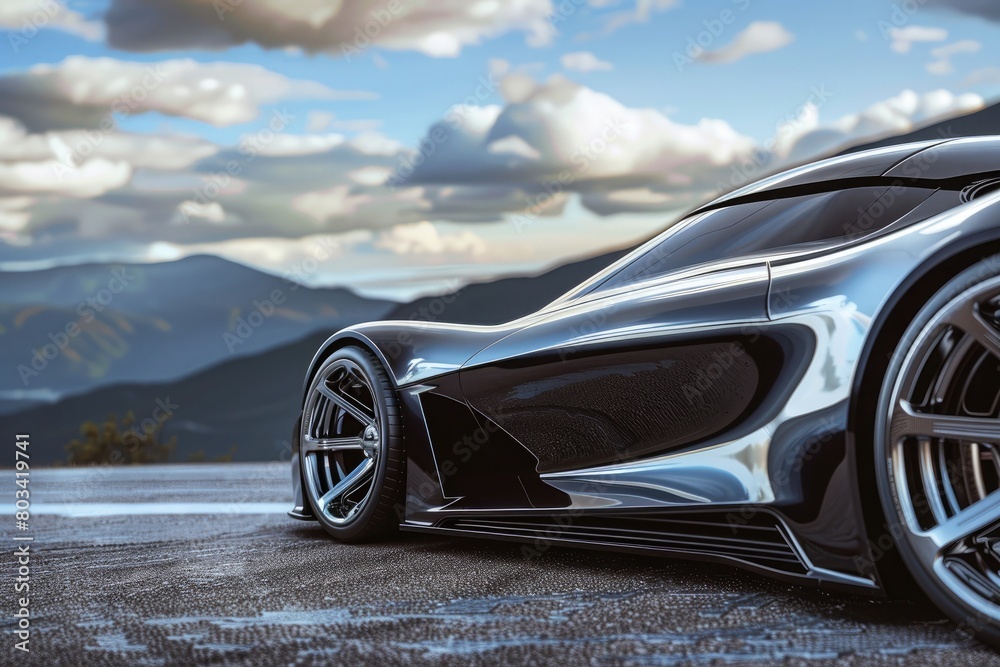 Dynamic angles of a silver sports car racing across a film strip ...