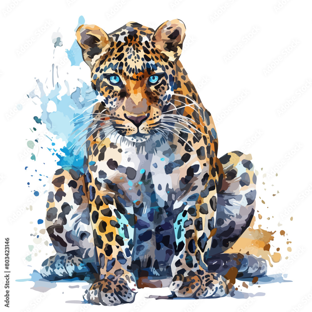 Watercolor Vector painting of a leopard, isolated on a white background ...