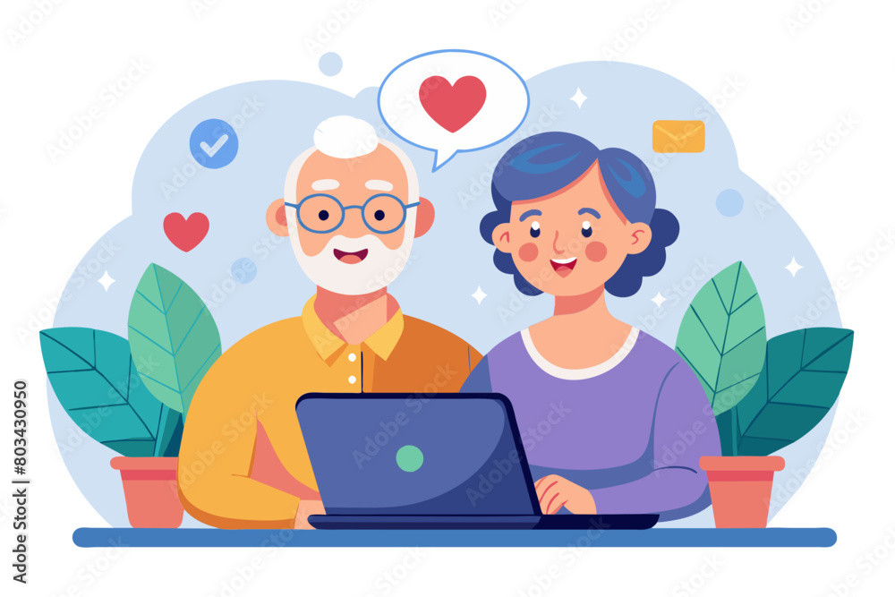 Woman Couple Senior Man Happy Internet Love Laptop Call Video ...