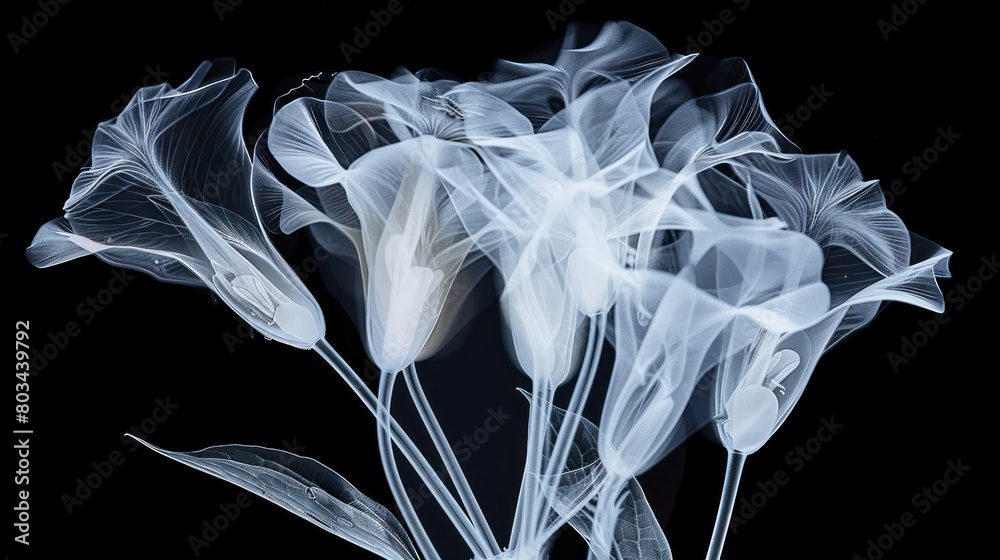 Portrait of x-ray scan of a bouquet of flowers and petals. generative ...