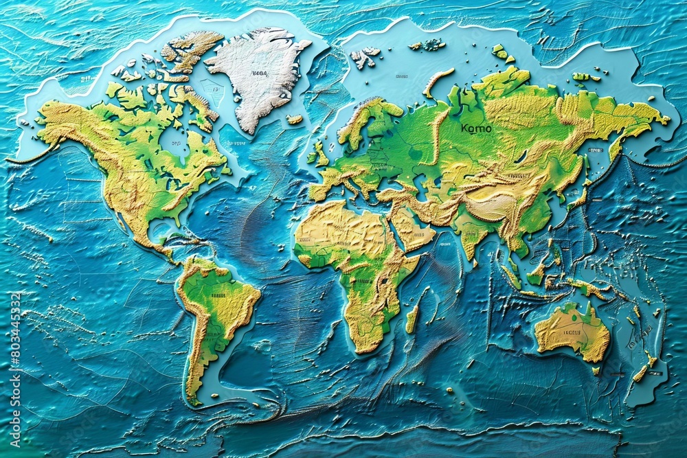 3d world map earth exaggerated topographic relief countries names ...