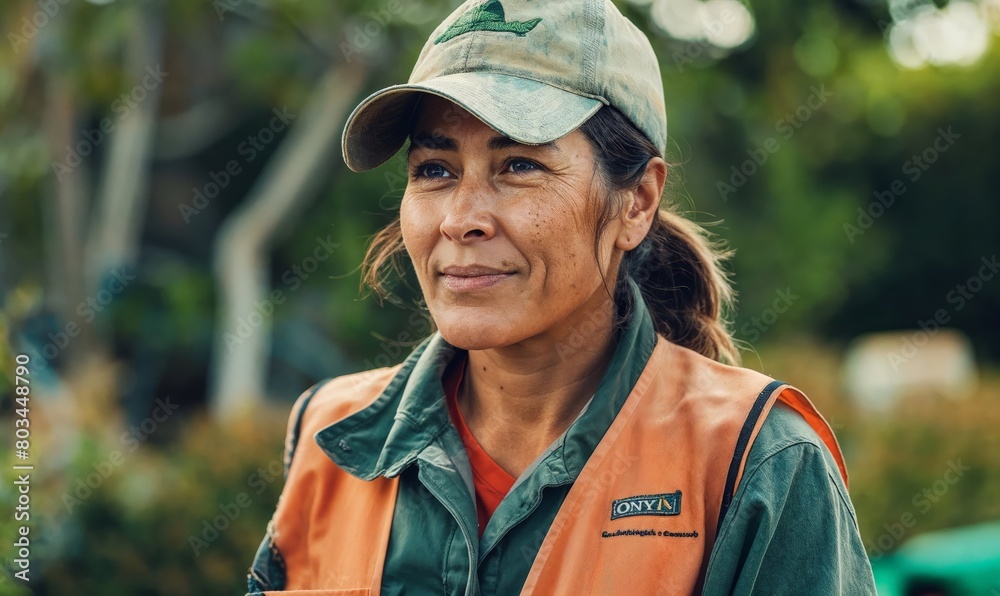 Landscape arborist woman female garden worker on a job site smiling in ...
