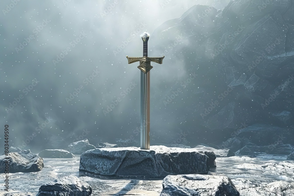 excalibur sword stuck ancient stone pedestal legendary arthurian ...