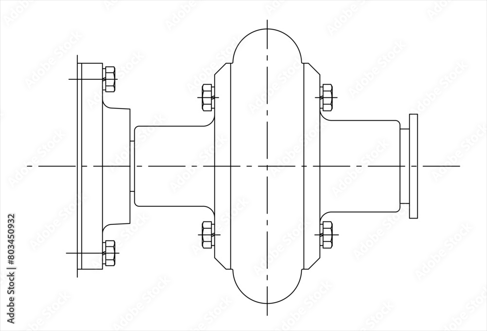 Vector engineering drawing of steel mechanical parts with through holes ...