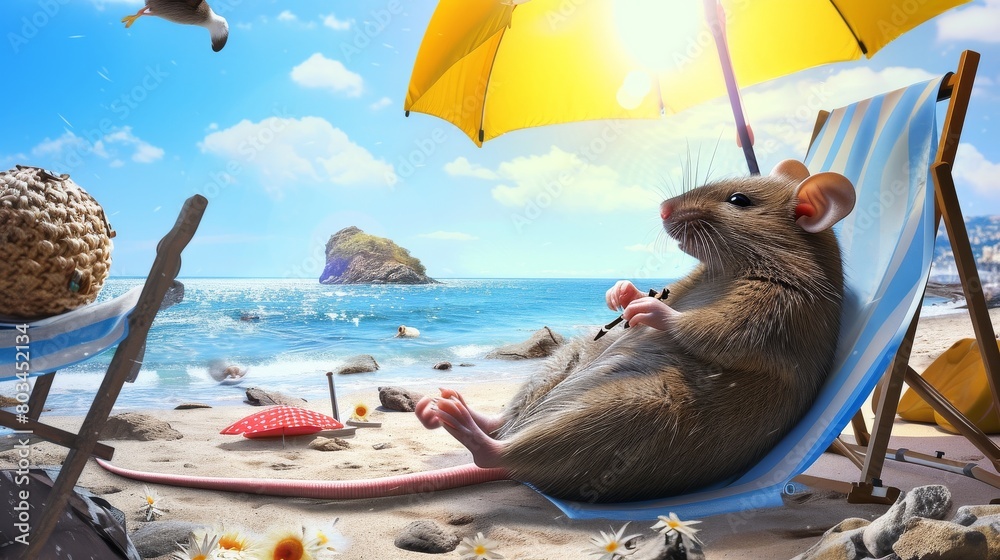 Rat Sitting on Beach Chair Under Umbrella Stock Photo | Adobe Stock