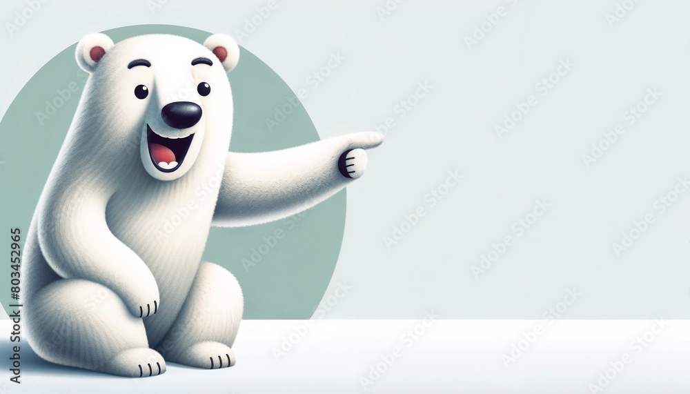 Smiling Animated Polar Bear Pointing to the Right With a Neutral ...