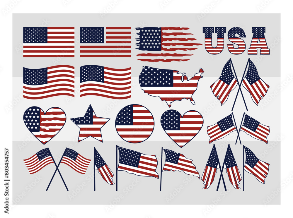 American Flag SVG Silhouette Bundle, American Flag Silhouette, Usa Flag ...