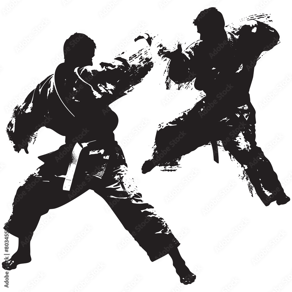 Silhouettes of judokas.Black grunge textured abstract isolated vector ...