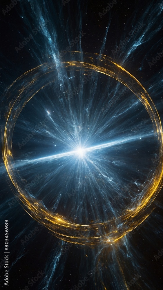 Radiant light source emits beams of blue, white light into dark ...