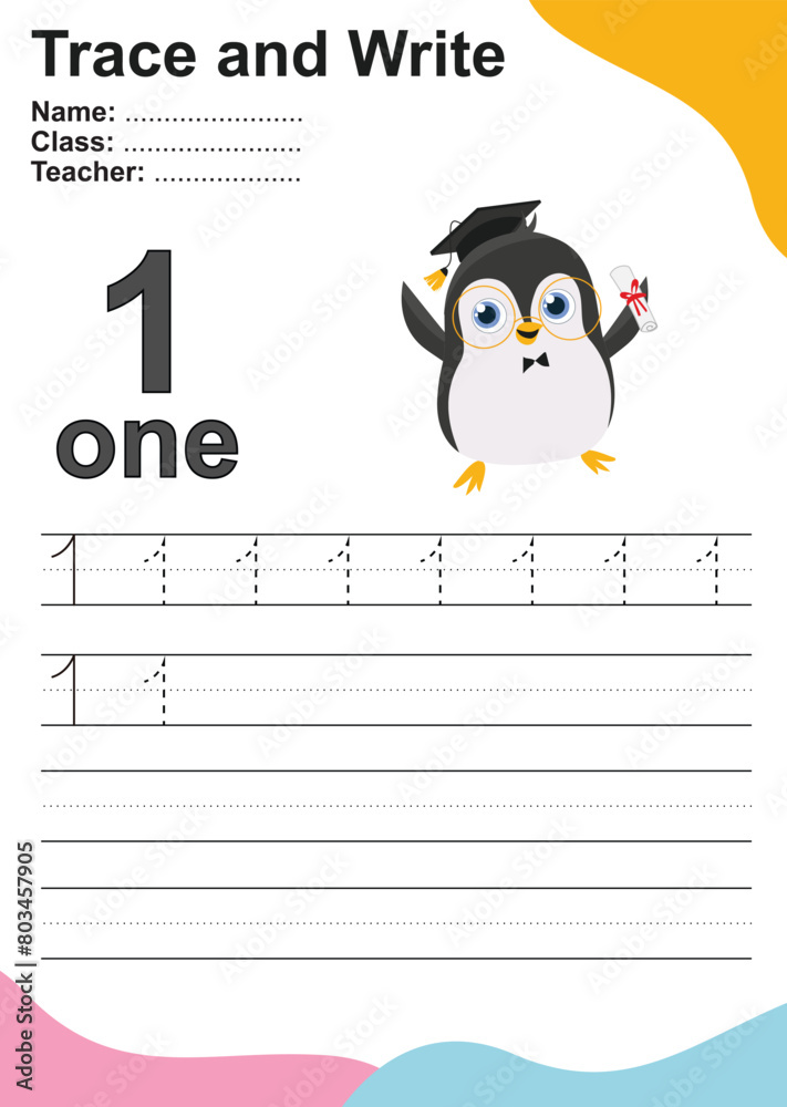Trace and write number for children. Exercise for children to recognize ...