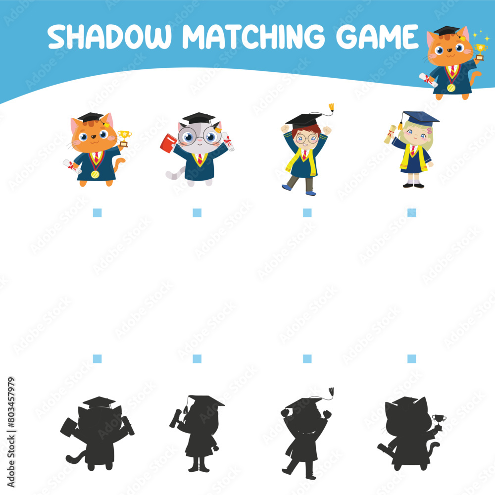 Matching shadow game for children. Find the correct shadow. Worksheet ...
