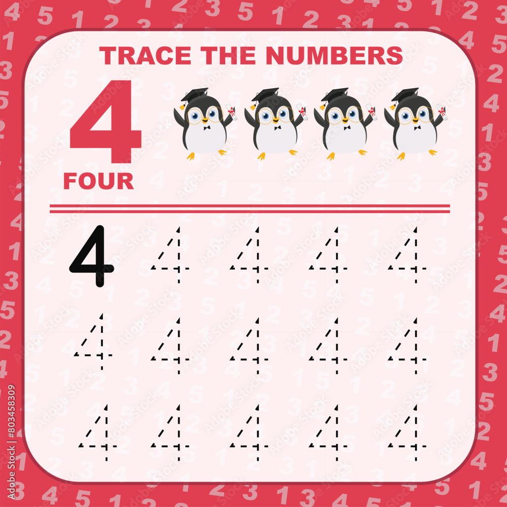 Trace and write number for children. Exercise for children to recognize ...