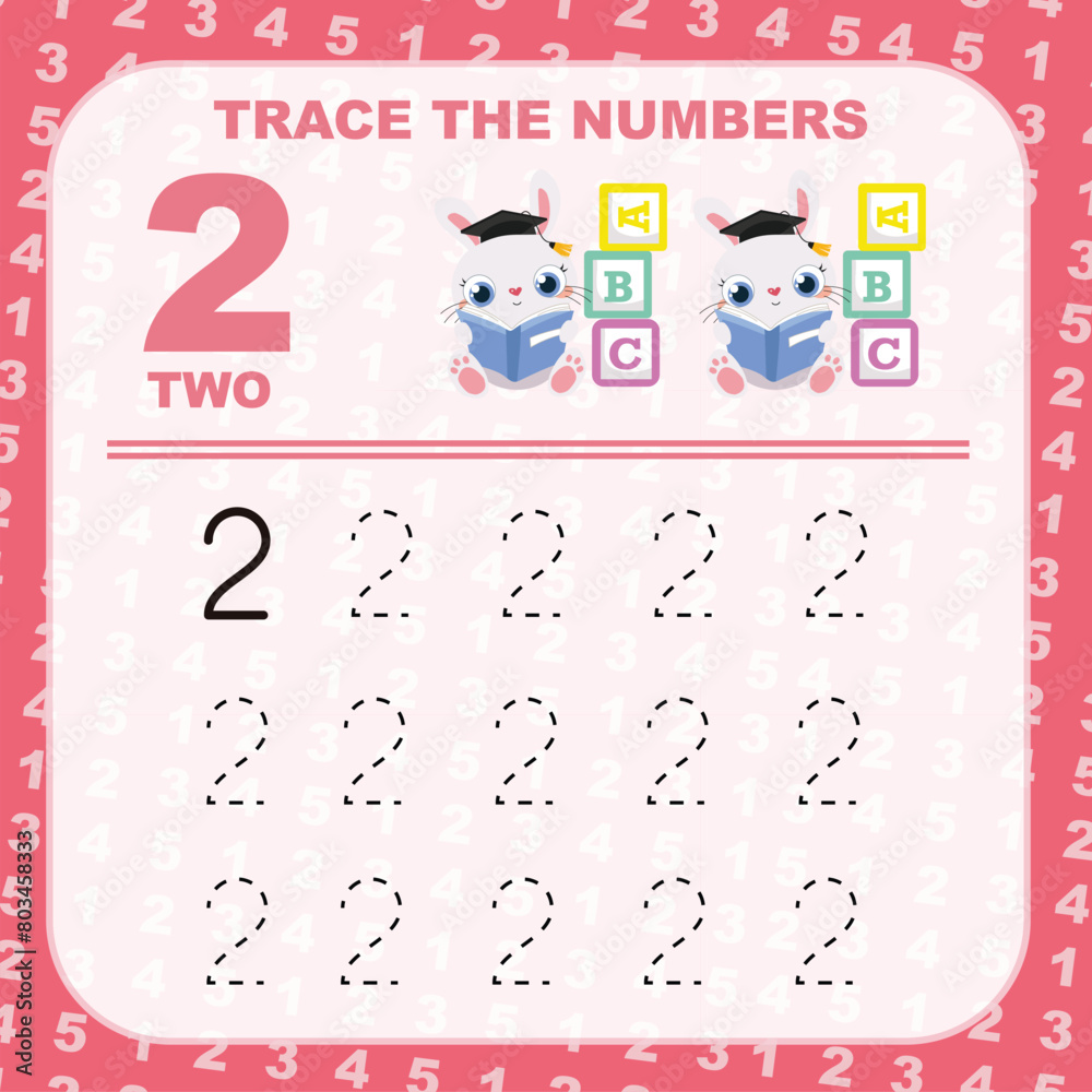 Trace and write number for children. Exercise for children to recognize ...