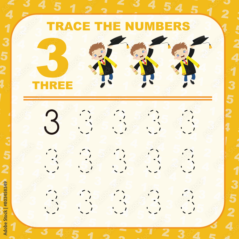 Trace and write number for children. Exercise for children to recognize ...