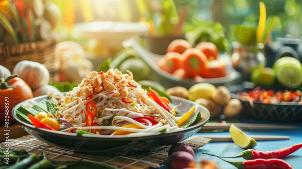 Ingredient for cooking papaya salad,Sticky rice, papaya salad, Som Tam ...