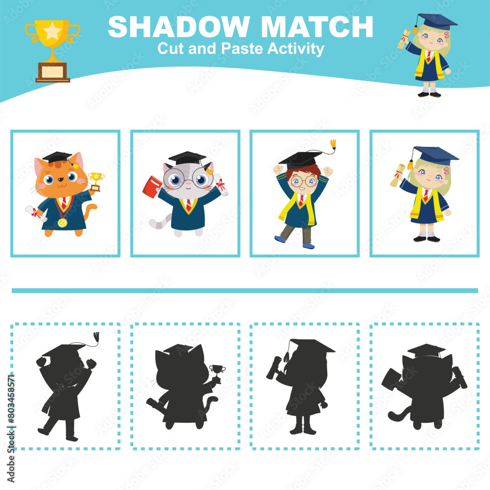 Cut the image in each box and glue it on each shadow. Find the correct ...