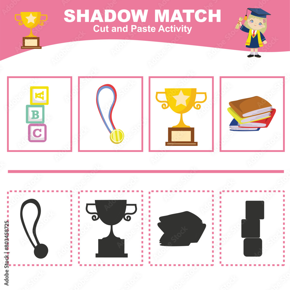 Cut the image in each box and glue it on each shadow. Find the correct ...