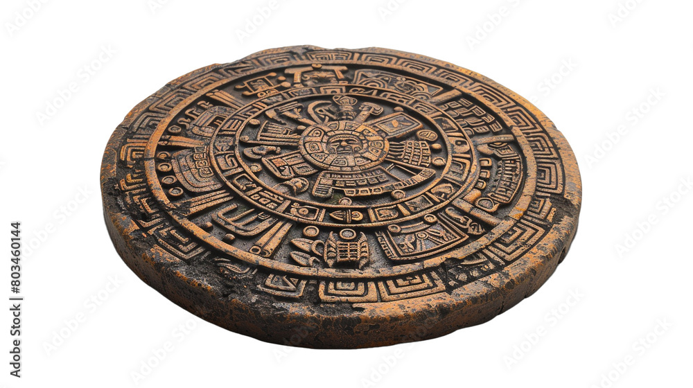 A Mayan calendar stone with glyphs on a transparent background. PNG ...
