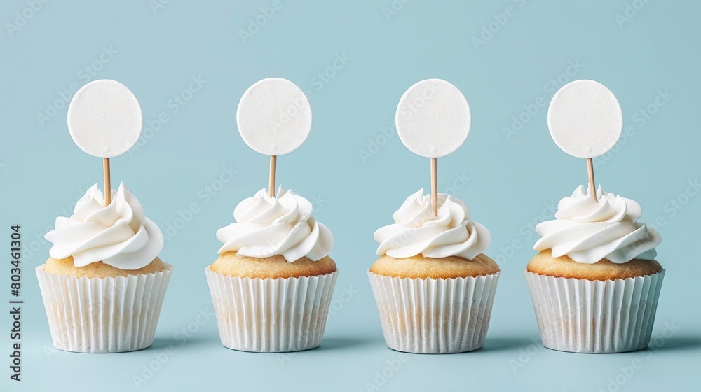 Beautiful simple white cupcakes topped with a paper circle tag stick ...
