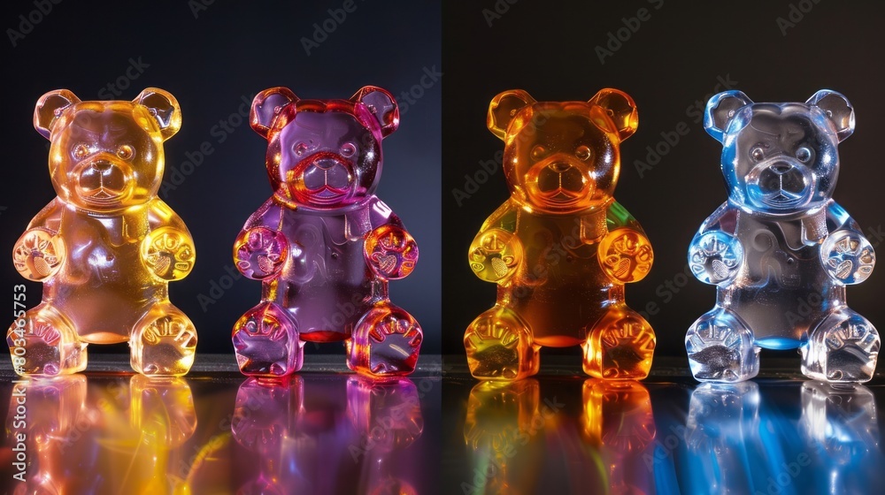 Colorful, translucent gummy bears figurine showcasing a radiant ...