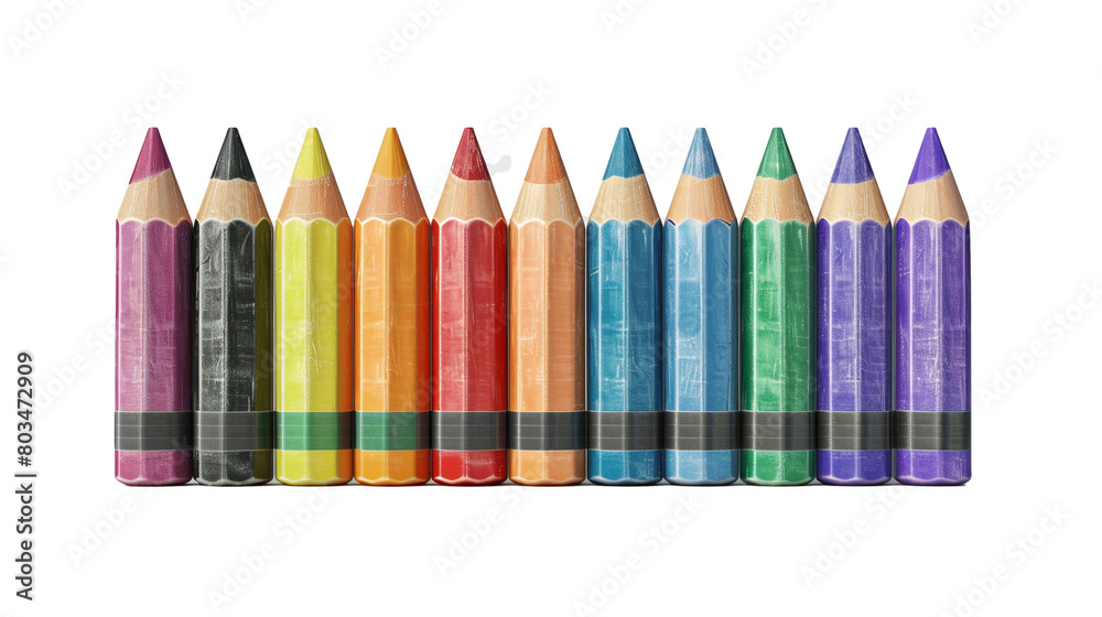 A set of colorful crayons lined up on a transparent background. PNG ...