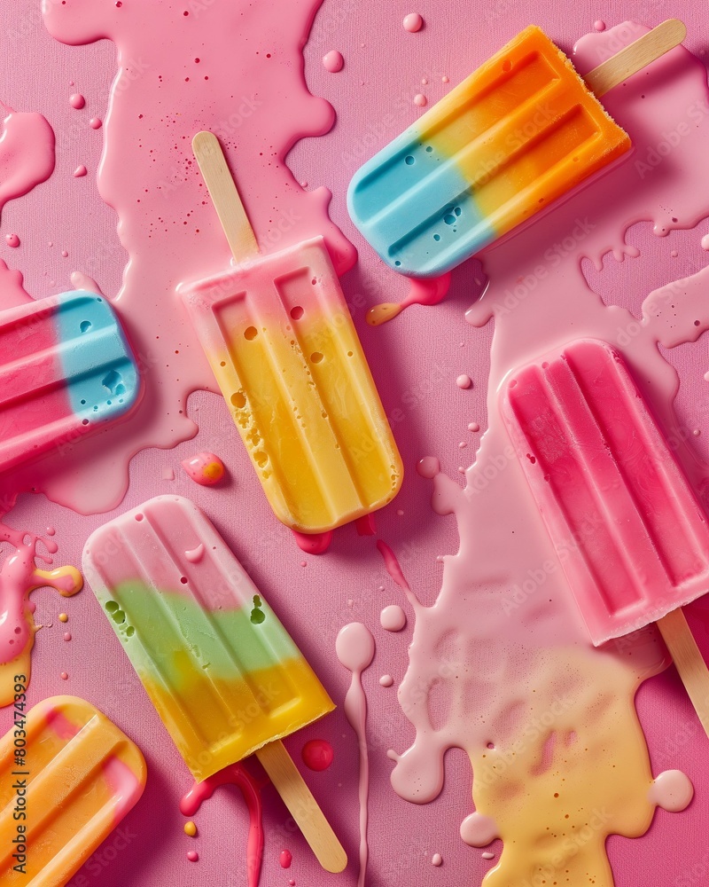 A vividly colored image depicting colorful popsicles melting on a ...