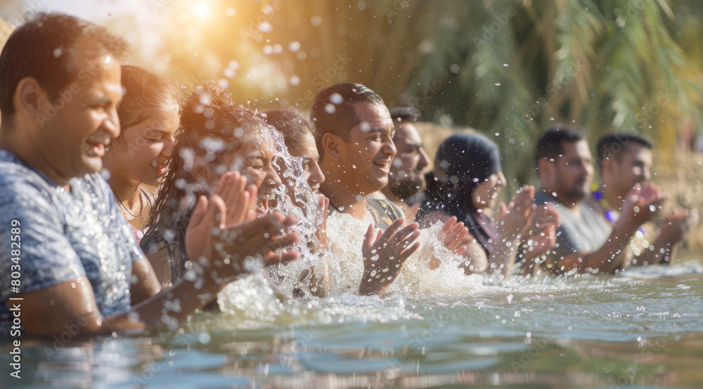People being baptized in Jordan River in Israel in Baptist ceremony ...