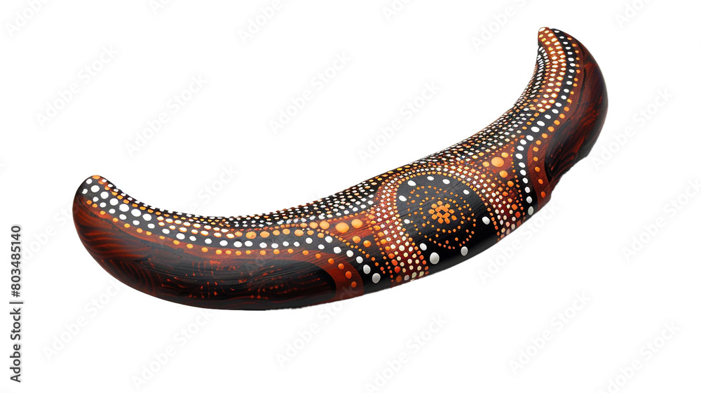 An Aboriginal Australian boomerang with dot paintings on a transparent ...