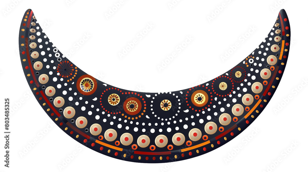 An Aboriginal Australian boomerang with dot paintings on a transparent ...