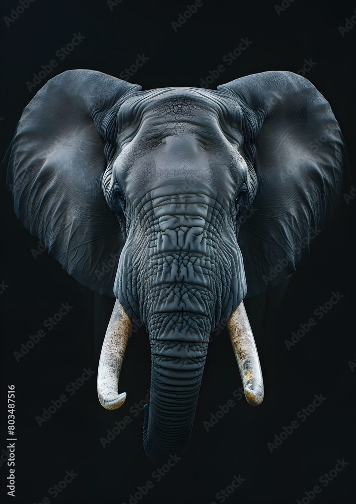 image of a hyper realistic head of a elephant looking in the camera on ...