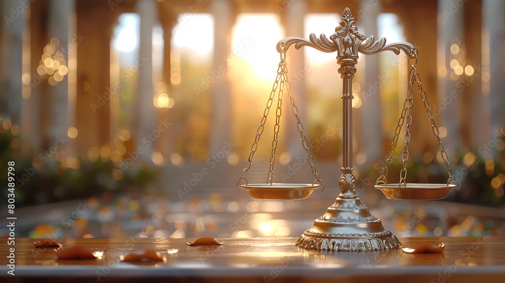 Libra balancing scales, side view, balanced light, classical ...