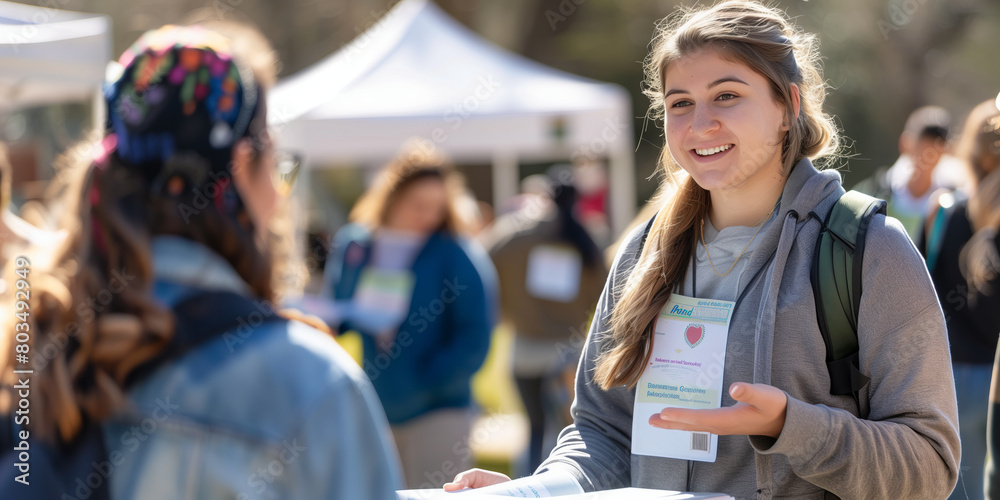Mental health awareness campaign booth at a college campus, with ...