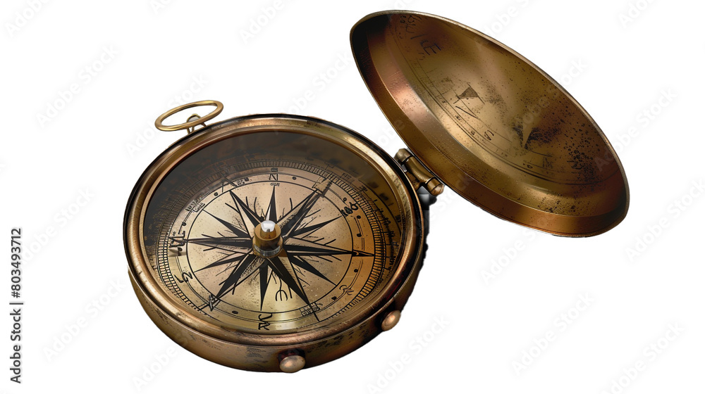 A brass compass with a hinged lid on a transparent background. PNG ...