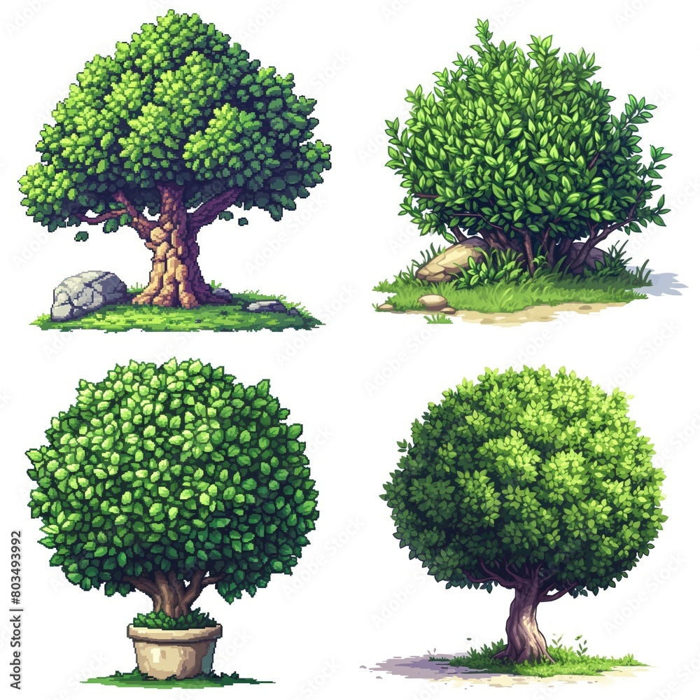 Tree and Bush Environment Video Game Assets Pixel Art Pack, Retro ...