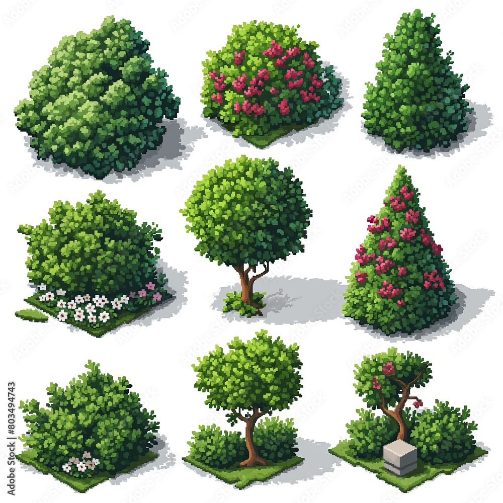 Tree and Bush Environment Video Game Assets Pixel Art Pack, Retro ...