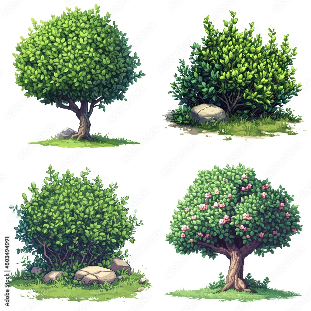 Tree and Bush Environment Video Game Assets Pixel Art Pack, Retro ...