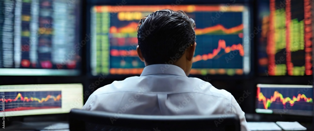 stock trading with a visually descriptive image of a businessman his ...
