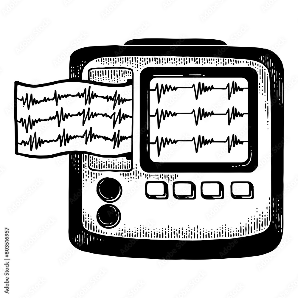 Holter heart monitor cardiac monitoring device sketch engraving PNG ...