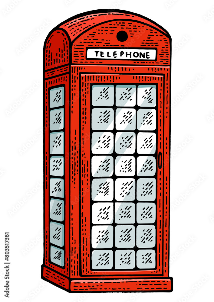 Red telephone box sketch engraving PNG illustration. Tee shirt apparel ...
