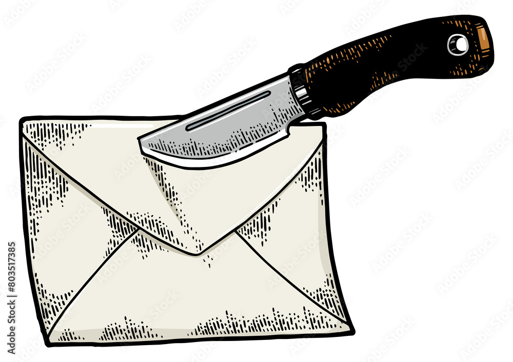 Message letter knife nailed sketch engraving PNG illustration. Tee ...
