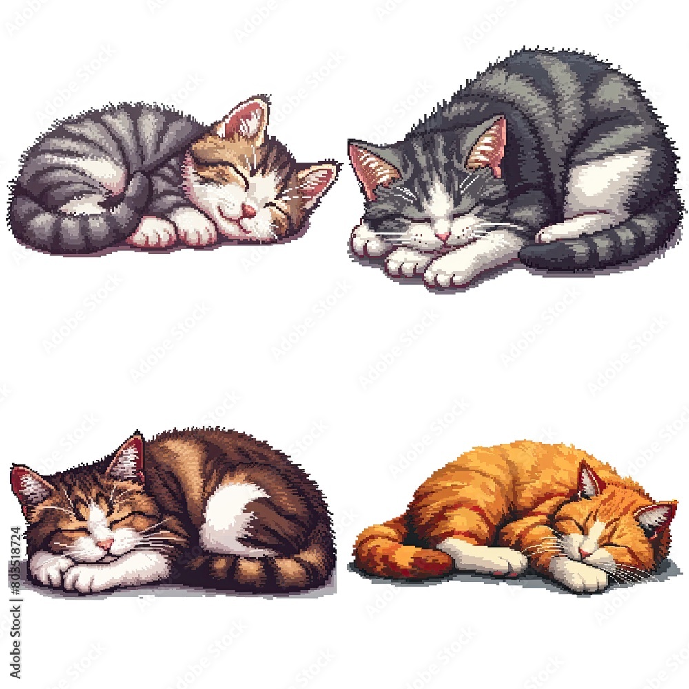 Cat Sleeping Pets 4 Pack Set Video Game Assets Pixel Art Pack, Retro ...
