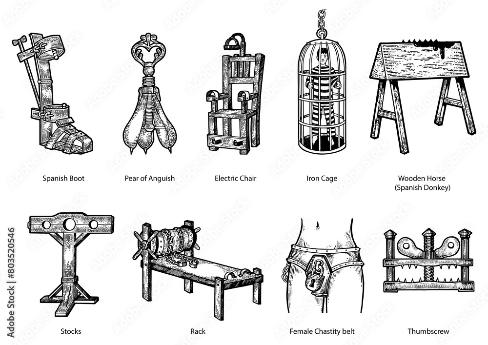 Poster Medieval torture device set sketch engraving PNG illustration ...