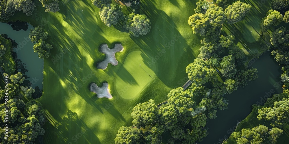 Overhead view of a professional golf tournament in progress, capturing ...