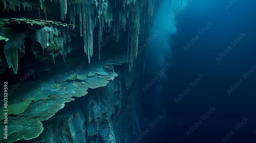 Underwater cliff of a continental shelf, showing a vertical drop and ...