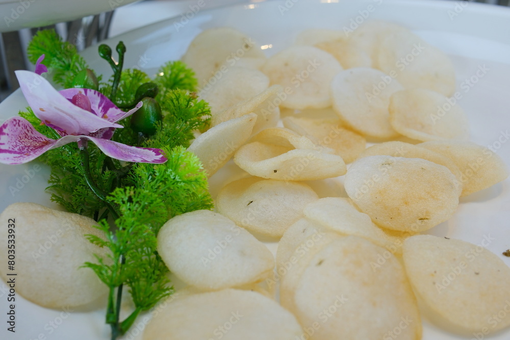 rice crisps Shrimp rice crackers in thai food isolated on white ...
