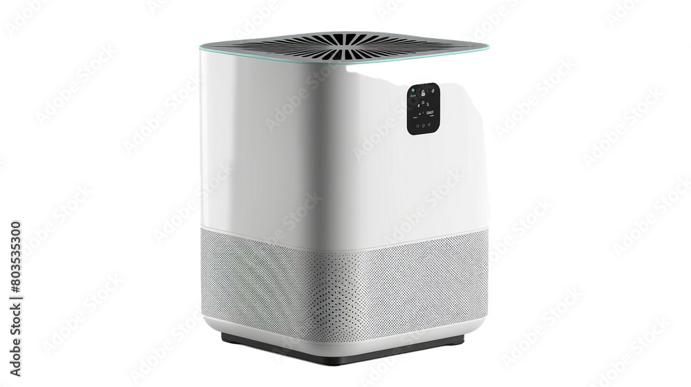 A modern air purifier with a touch interface on a transparent ...