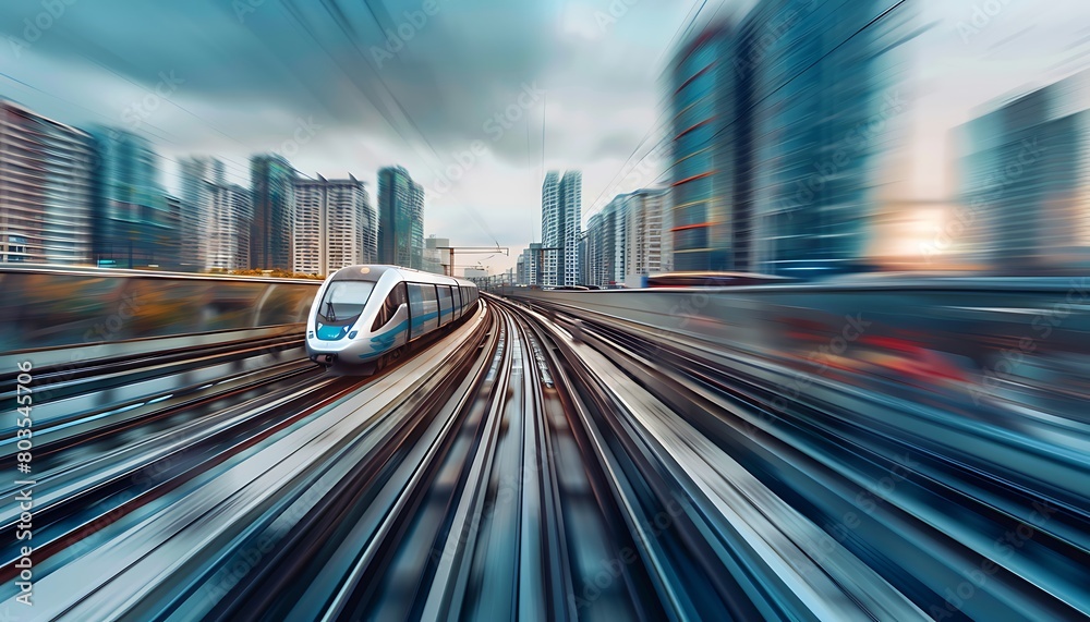 Futuristic maglev train gliding at lightspeed through urban landscape ...