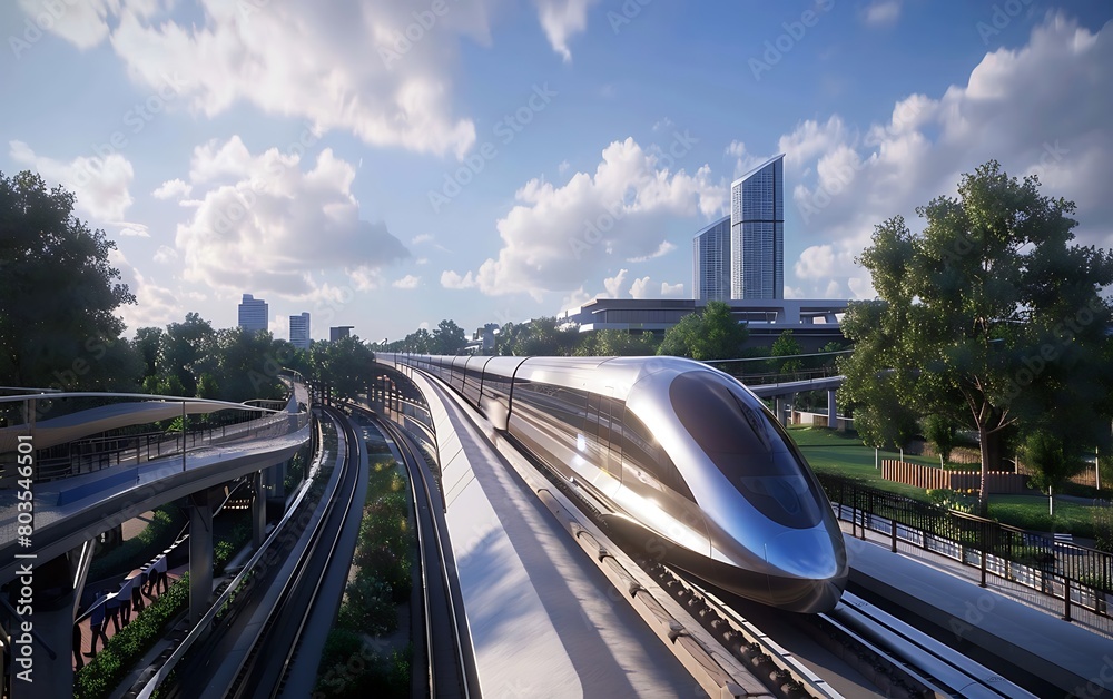 Next-gen rail, maglev trains zooming past iconic landmarks Stock ...