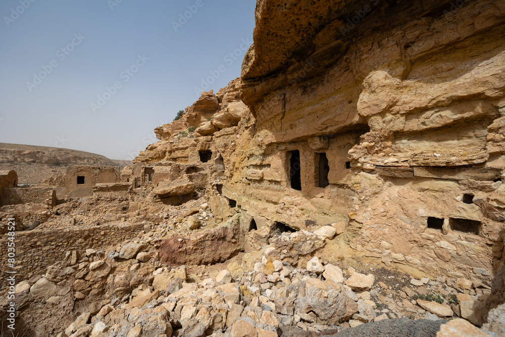 Stone ruins, remains of residential buildings in Muslim village of ...